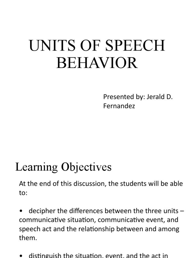 EL101 - Units of Speech Behavior | PDF | Cognitive Psychology ...