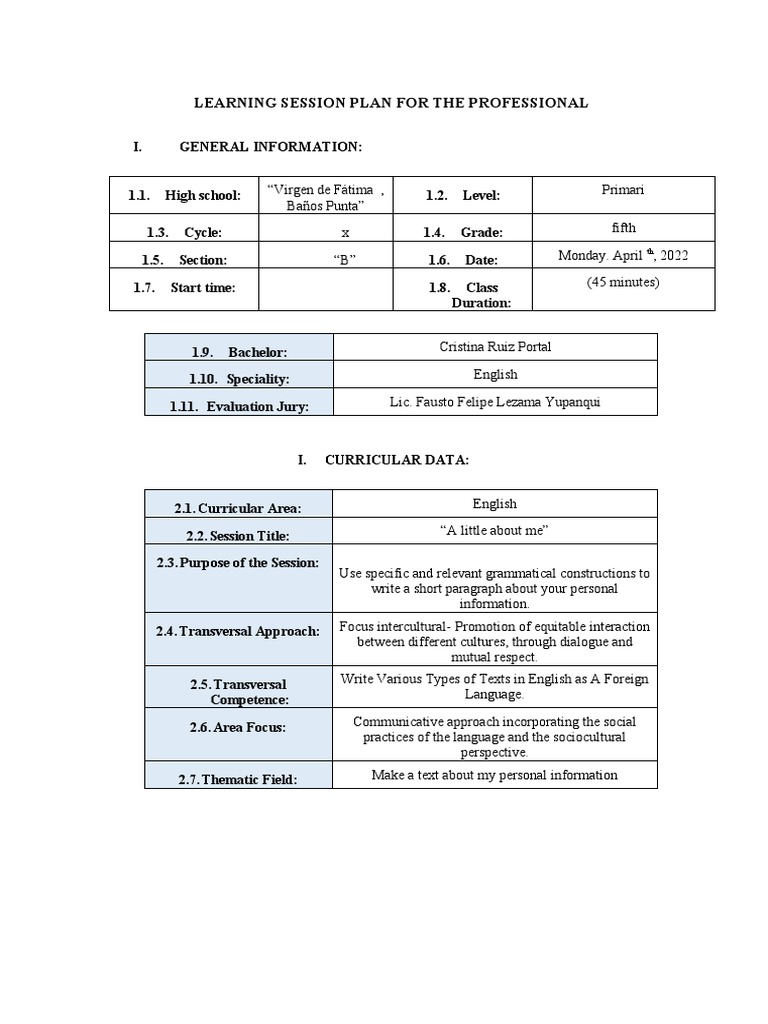 Learning Session Plan For The Professional | PDF | Applied Linguistics ...