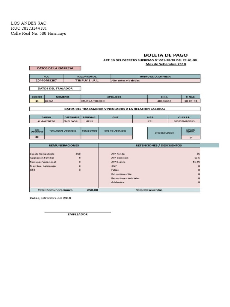 Modelo Boleta de Pago | PDF