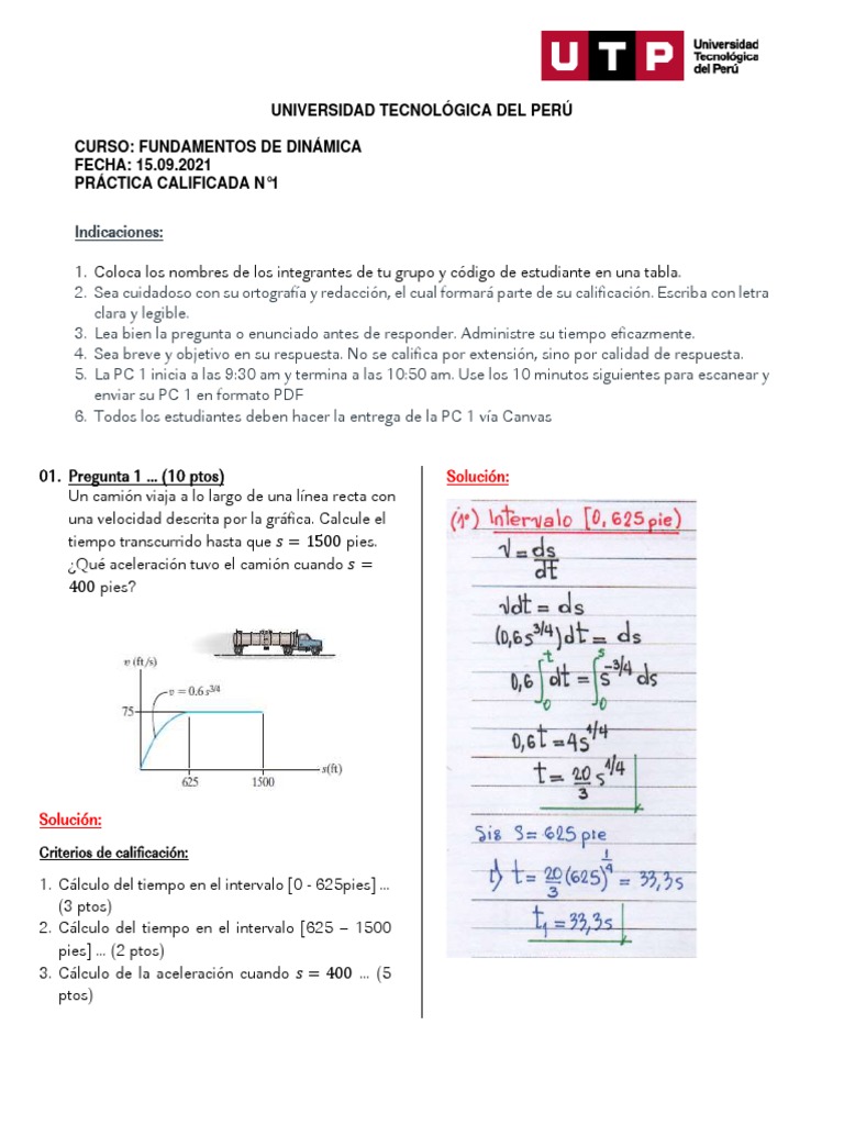 Solucionario PC1 - DINÁMICA | PDF