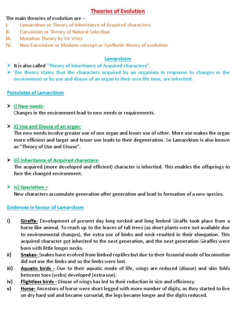 Lamarckism and Darwinism | PDF | Natural Selection | Evolution