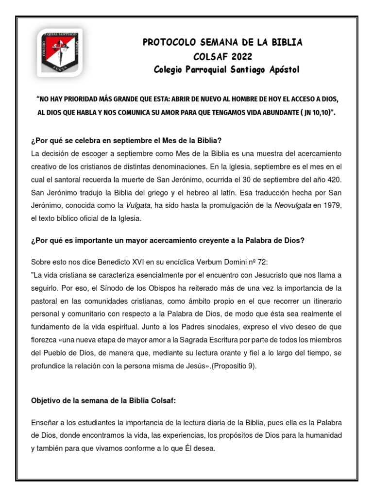 Protocolo Semana de La Biblia 2022 | PDF | Biblia | orador del Señor