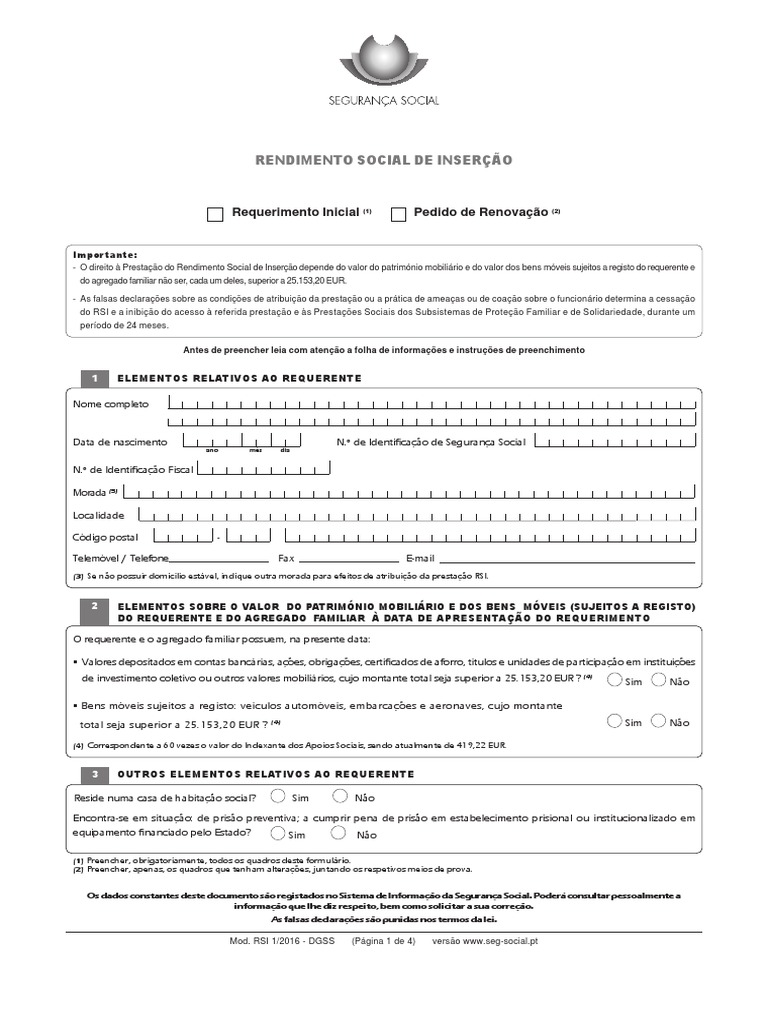 Rsi 1 DGSS | PDF | Bem-estar social | Economias