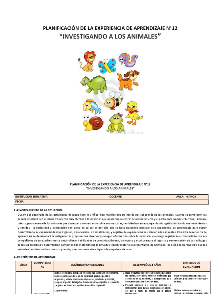 Investigando A Los Animales 4 Años Experiencia | PDF | Aprendizaje | Información