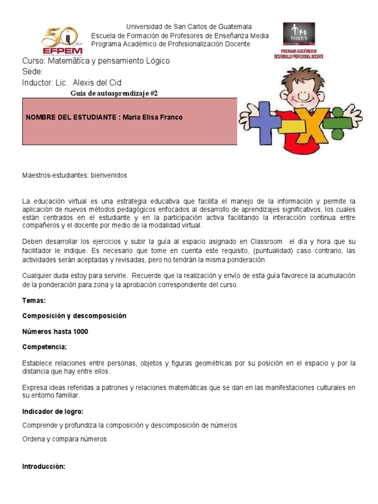 Guía de Matemática: Composición y Descomposición | PDF | Maestros | Ciencia cognitiva