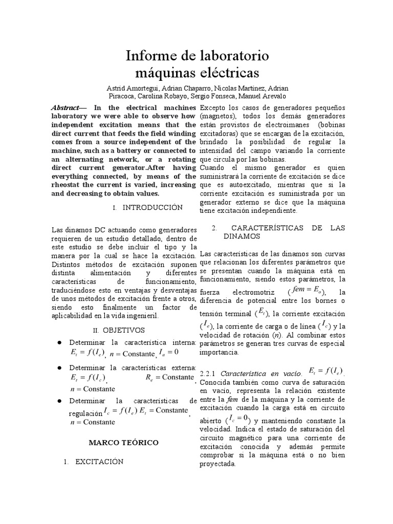 Informe de Laboratorio Máquinas Eléctricas-Excitacion Independiente | Descargar gratis PDF ...