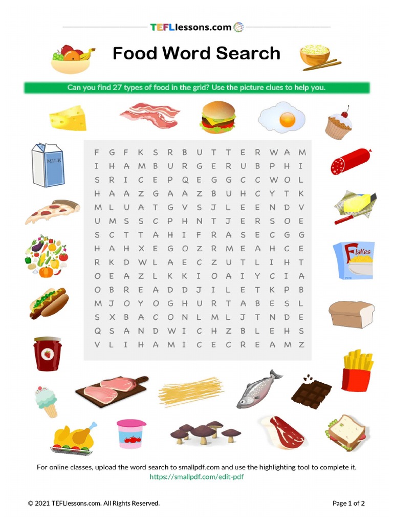 Food Word Search Wordsearches - 142054 | PDF
