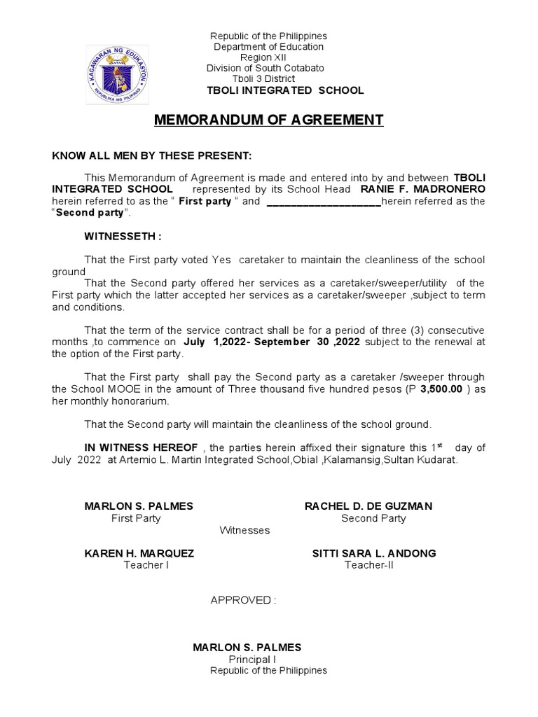 Memorandum of Agreement | PDF | Philippines Memorandum of Agreement | PDF | Philippines
