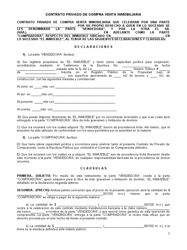 Contrato Privado de Compra Venta | PDF | Pagos | Justicia