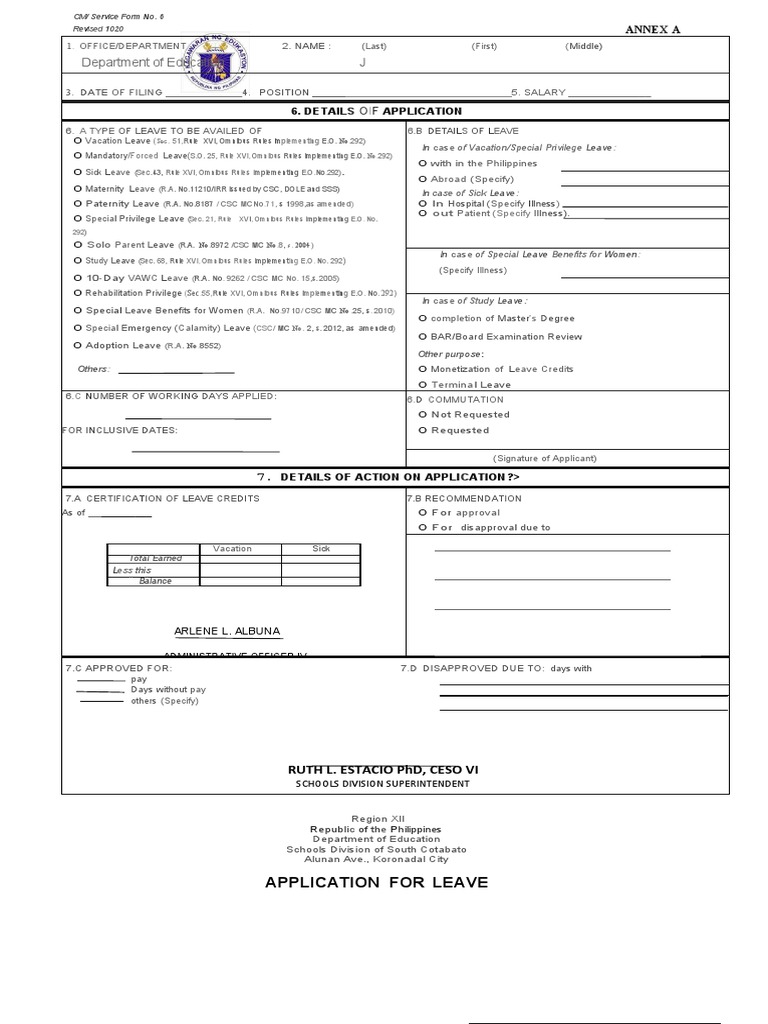 Leave Form 6 - TEMPLATE | PDF | Government | Social Programs
