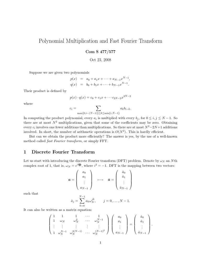 Polynomial Multiplication And Fast Fourier Transform 2008 Pdf Fast Fourier Transform 7908