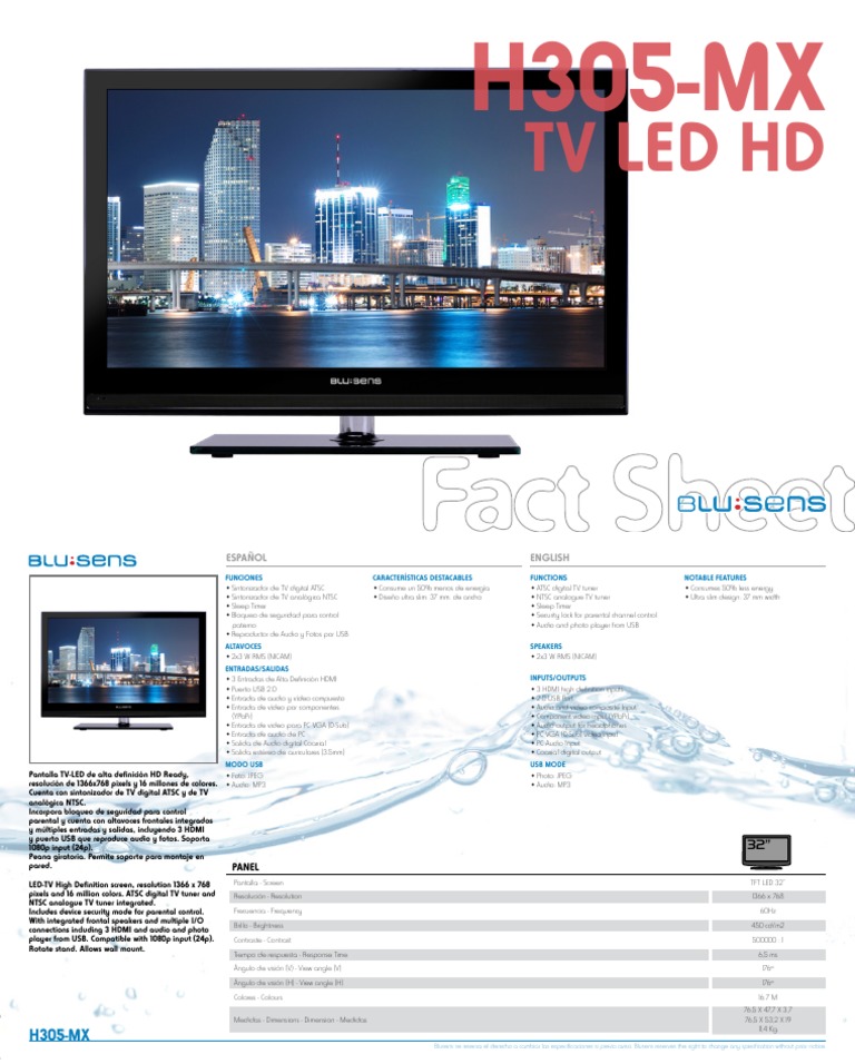Blusens h305 MX Prospecto | PDF | Hdmi | Electrónica