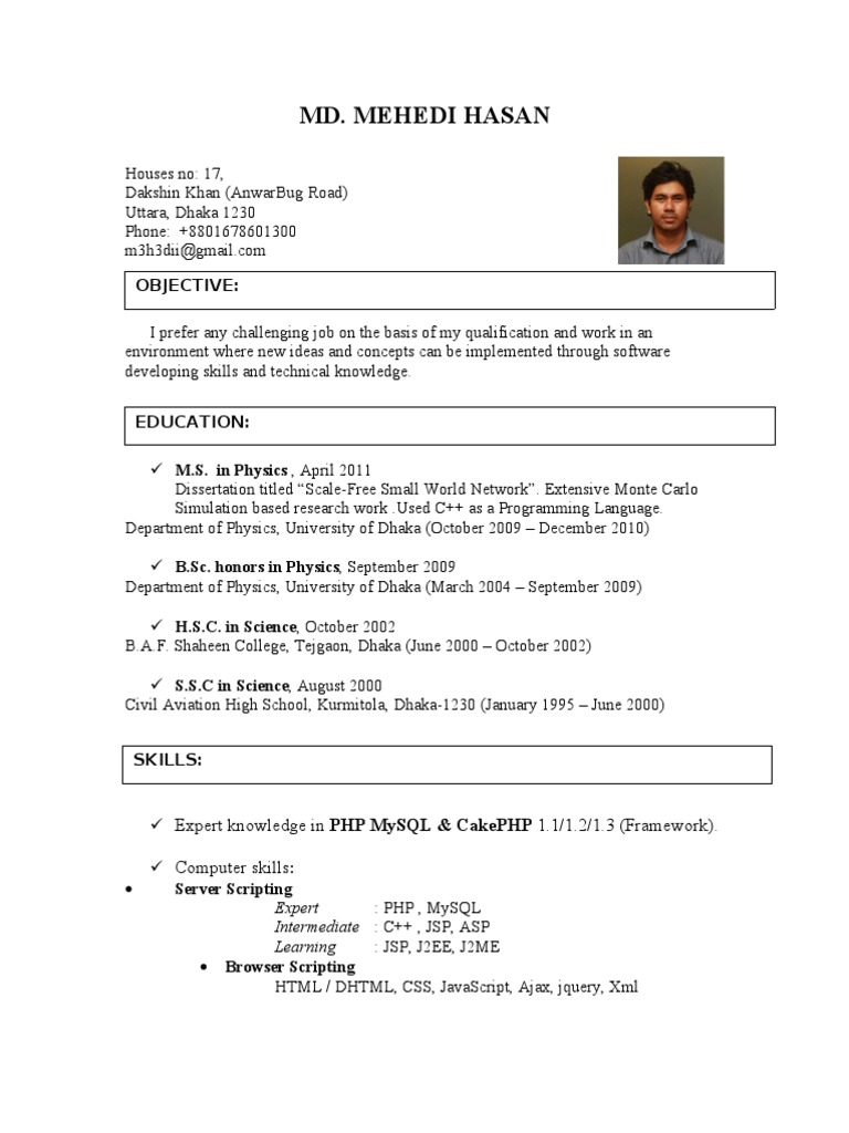 Mehedi Hasan's CV | PDF | Adobe Flash | Dynamic Html