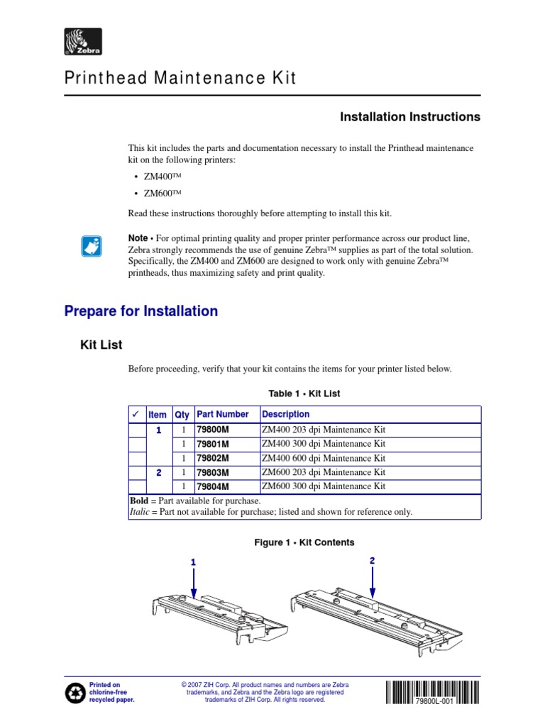 Printhead Maintenance Kit: Installation Instructions | PDF