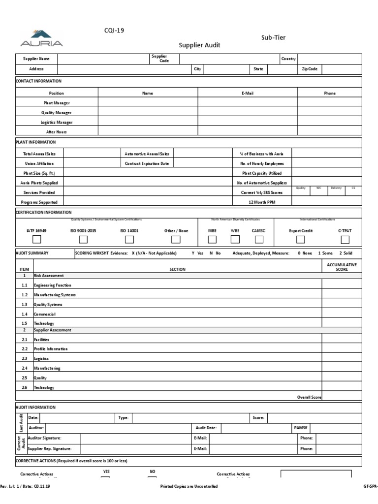 Cqi 19 Supplier Assessment Gf Spr 21 7 Pdf Verification And Validation Supply Chain