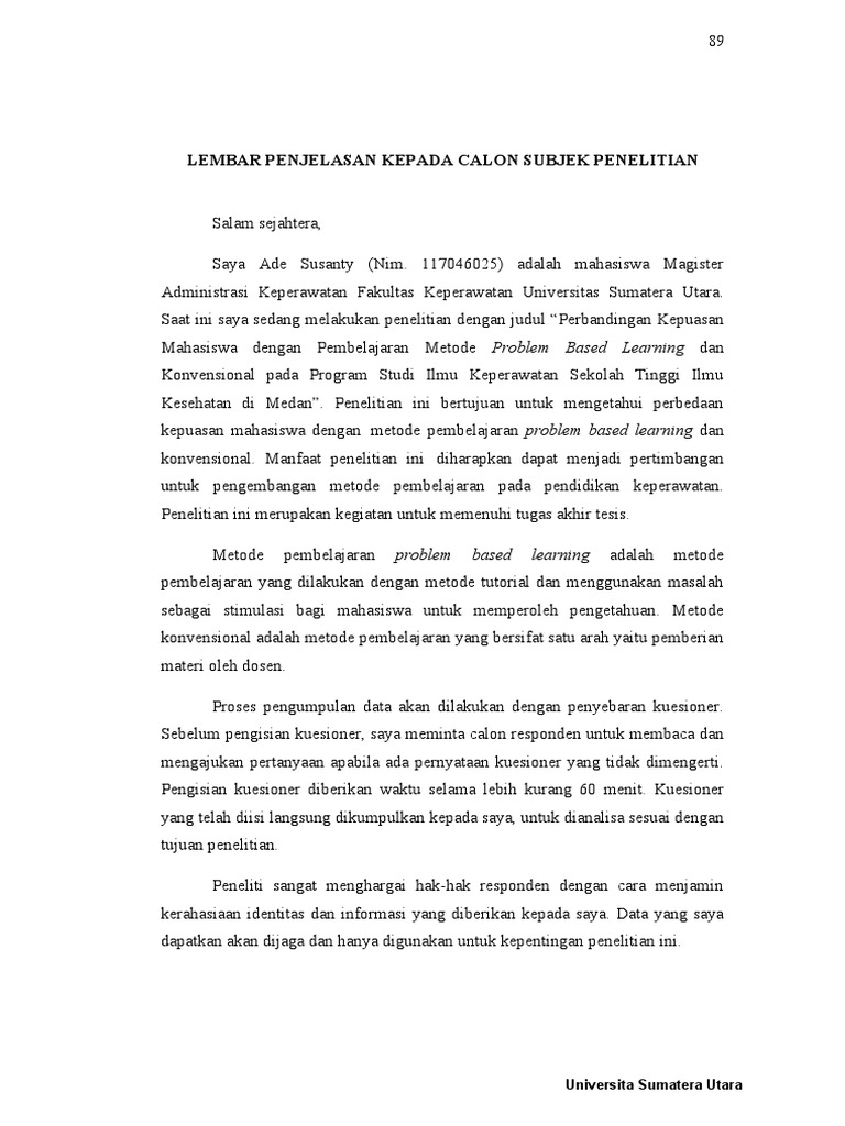 Lembar Penjelasan Kepada Calon Subjek Penelitian | PDF