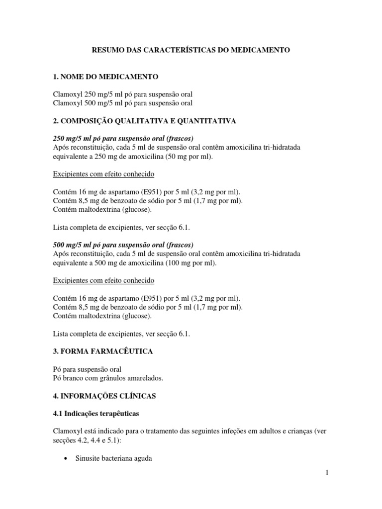 Clamoxyl OS 250mg 5ml Approved On 26 Jul 2016 | PDF | Penicilina ...