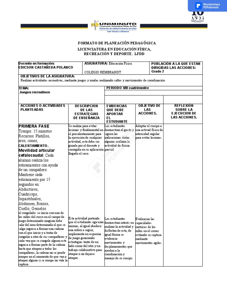 Formatos Plan de Clases III | PDF | Corriendo