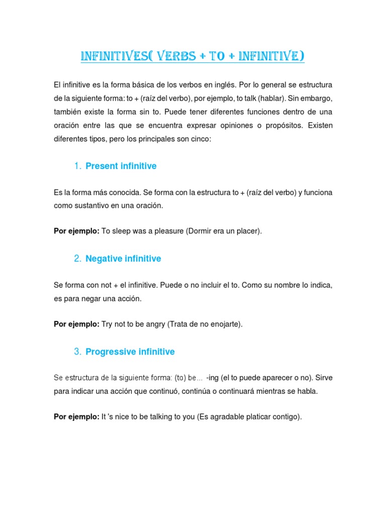 15.tema 3 Infinitives Verbs To Infinitive | PDF | Sintaxis | Ciencia ...