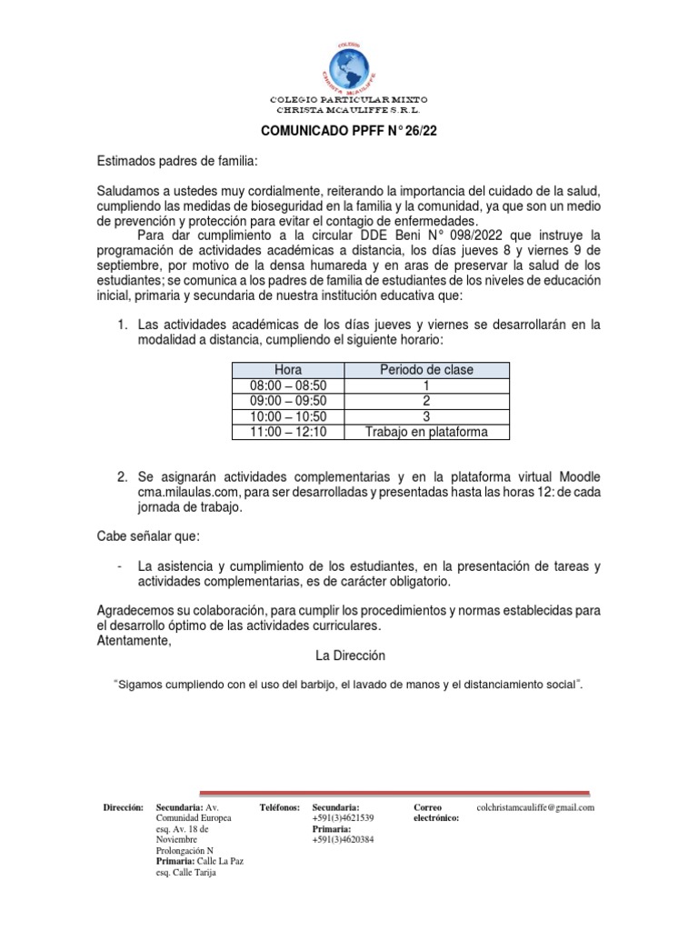 Comunicado PPFF 2622 | PDF | Ciencias de la Salud