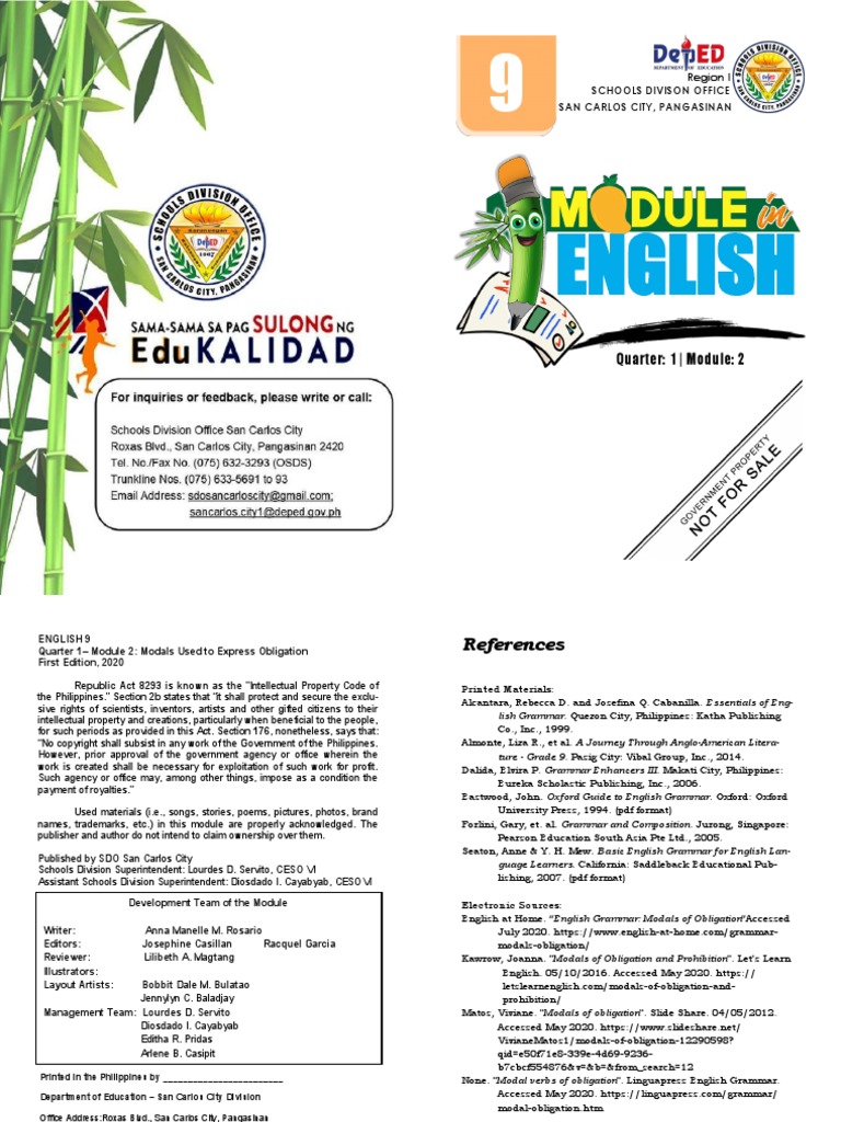 Qad Model Quarter 1 English 9 Module 2 | PDF | Learning | Verb