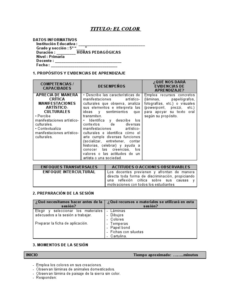 Educación Primaria: Aprendizaje del Color | PDF | Aprendizaje | Color