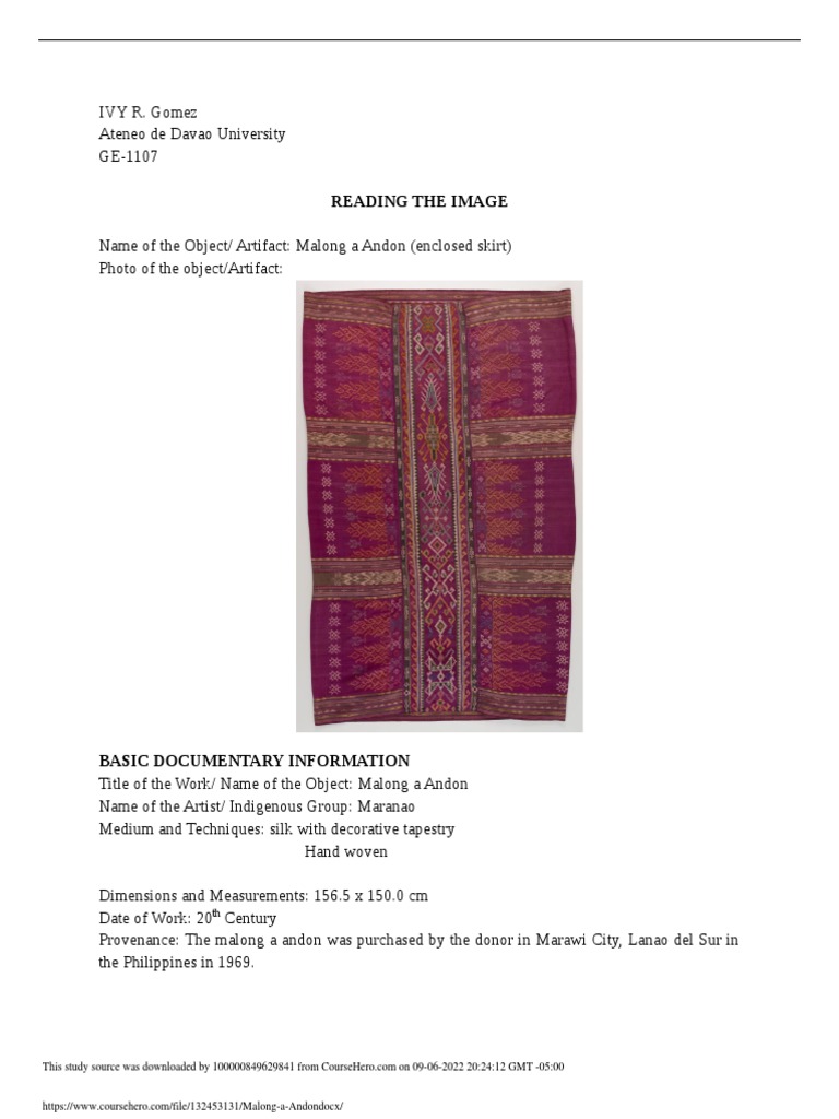 Malong A Andon | PDF | Textiles | Weaving