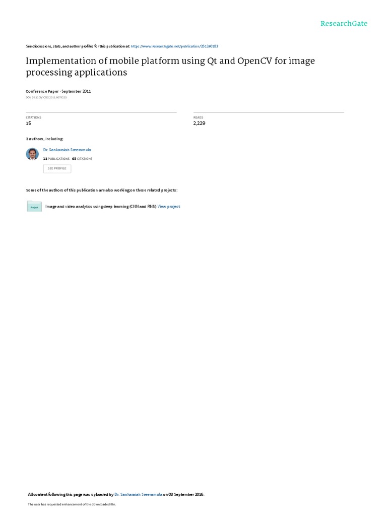 Implementation Of Mobile Platform Using Qt And Opencv For Image Processing Applications Pdf