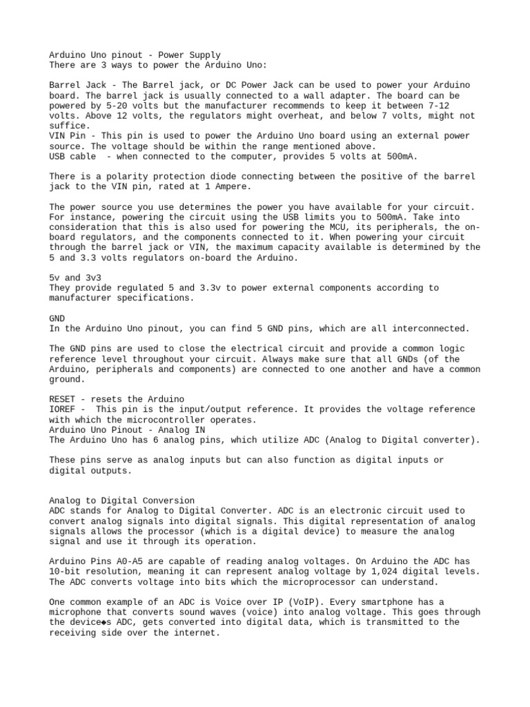 Arduino Pinout Pdf Analog To Digital Converter Arduino