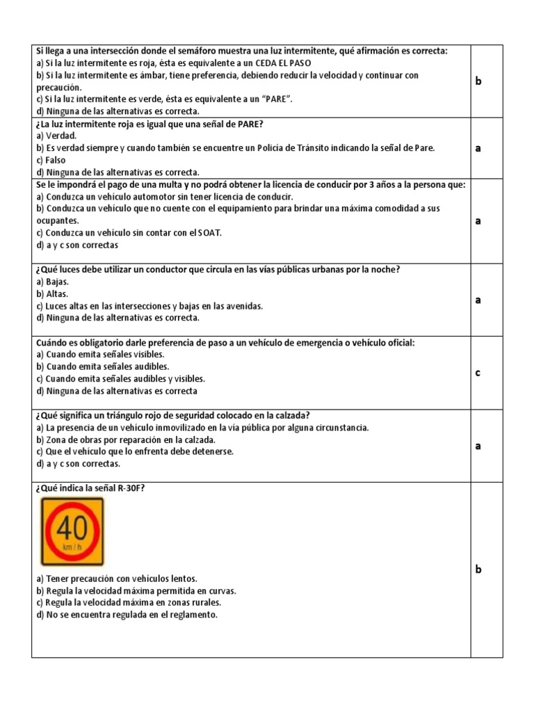 Repaso Examen de Reglas de Transito | PDF | Intersección (carretera ...