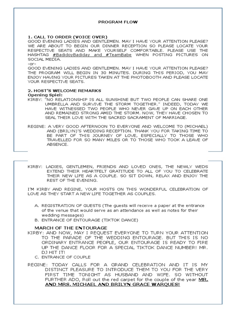 Wedding Reception Program Flow | PDF | Wedding | Wine