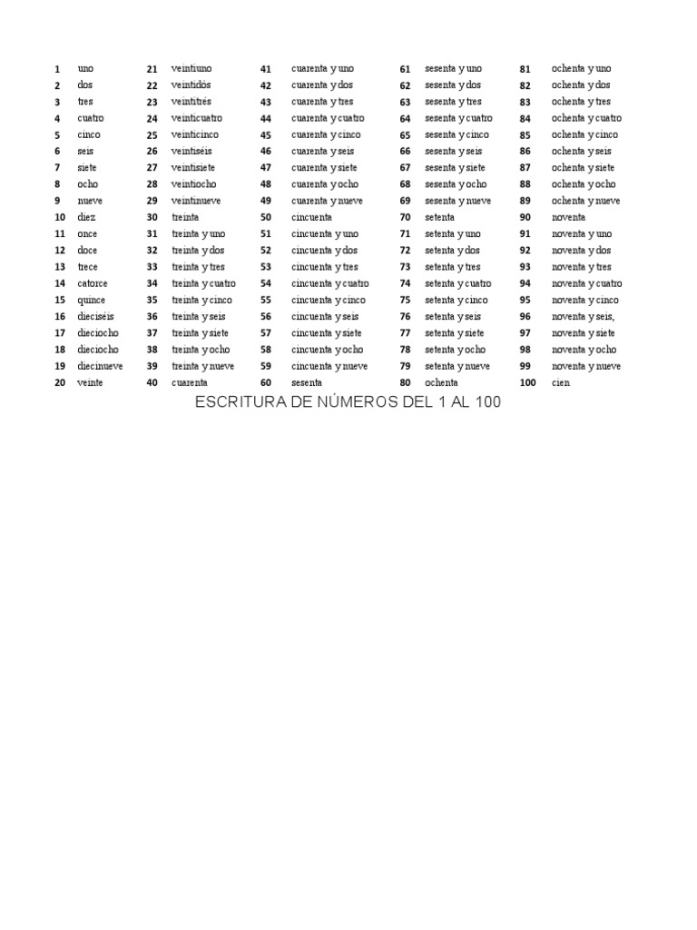 Escritura de Números del 1 al 100 | PDF