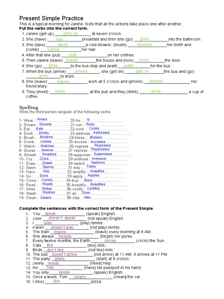 Present Simple Verb Practice Exercises | PDF