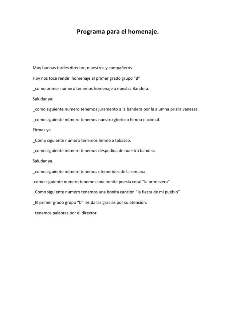 Programa Para El Homenaje