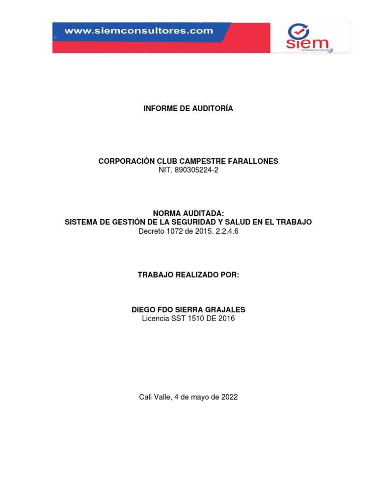 Informe de Auditoria SGSST 2022 CCF | PDF | Auditoría | Contralor Informe de Auditoria SGSST 2022 CCF | PDF | Auditoría | Contralor