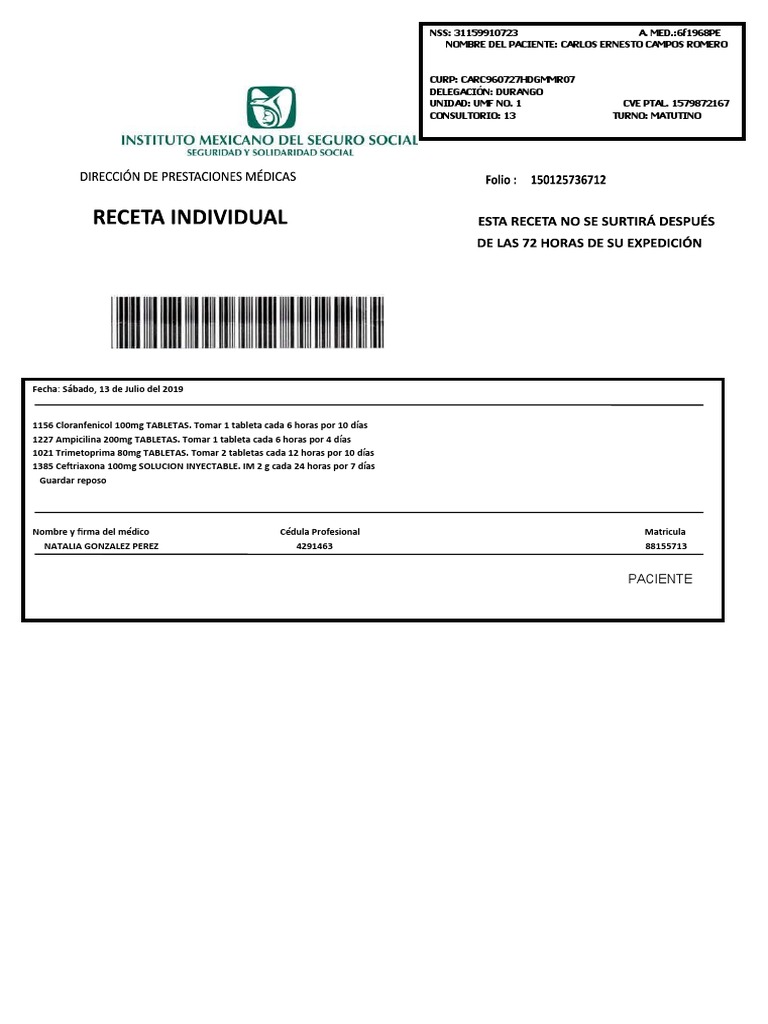 Receta médica IMSS editable 2019 | PDF