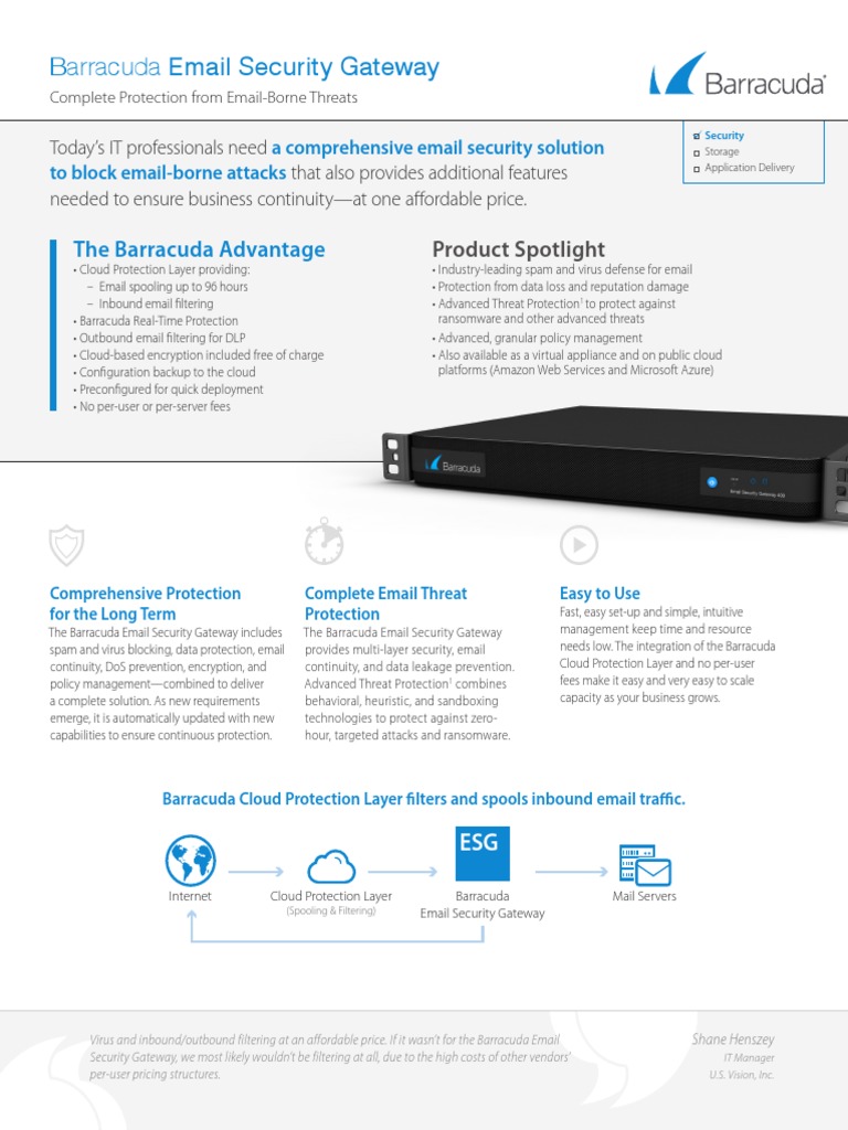 Barracuda Email Security Gateway DS | PDF | Email Spam | Cloud Computing