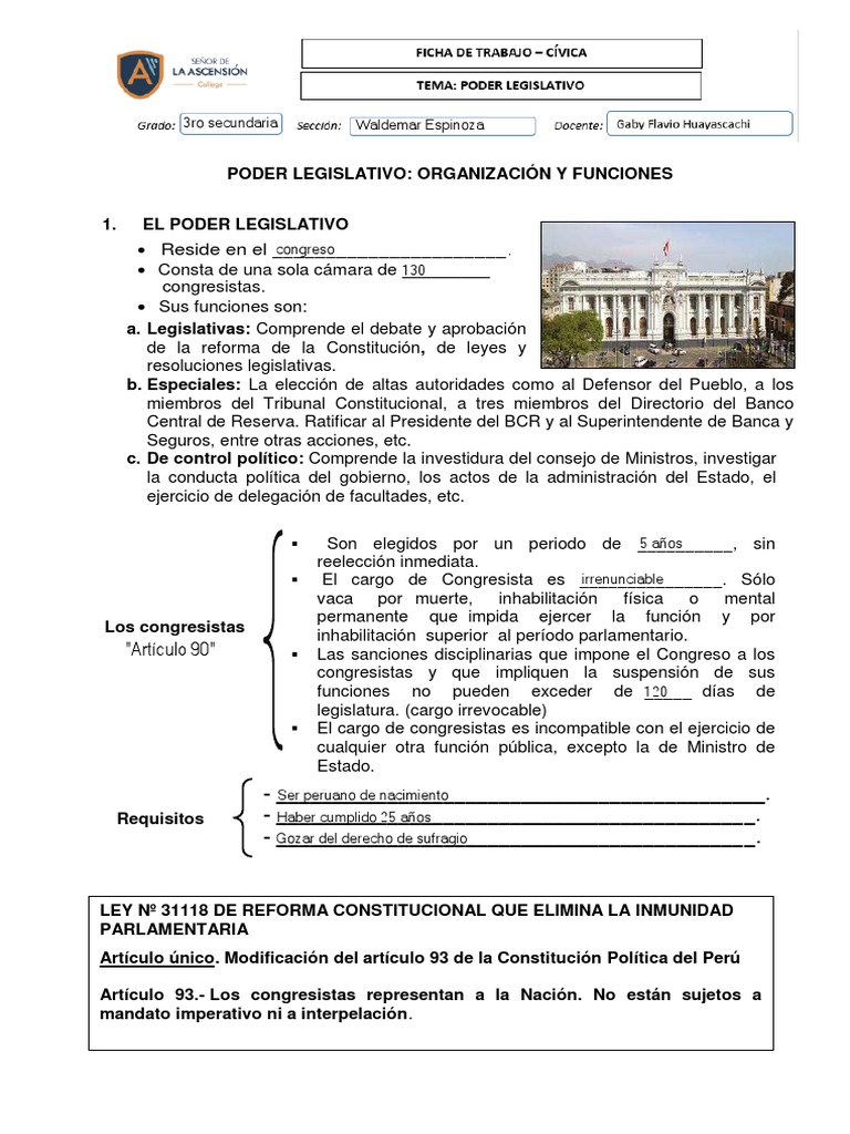 Ficha de Trabajo - Poder Legislativo | PDF | Comisión Europea | Parlamento
