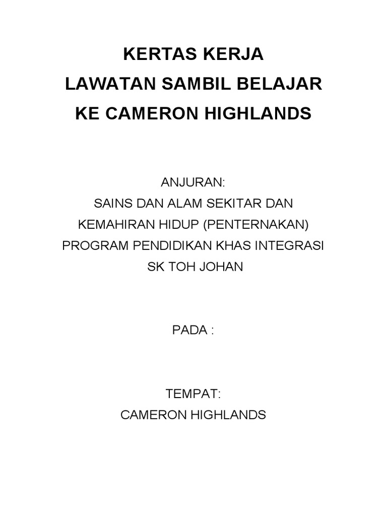 Kertas Kerja Lawatan Cameron Highlands | PDF