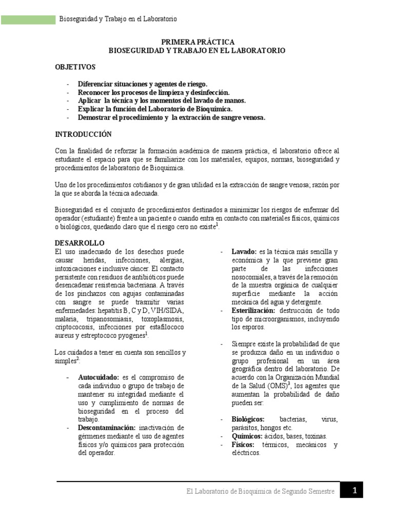 Practica 1 Bioseguridad | PDF | Laboratorios | Infección