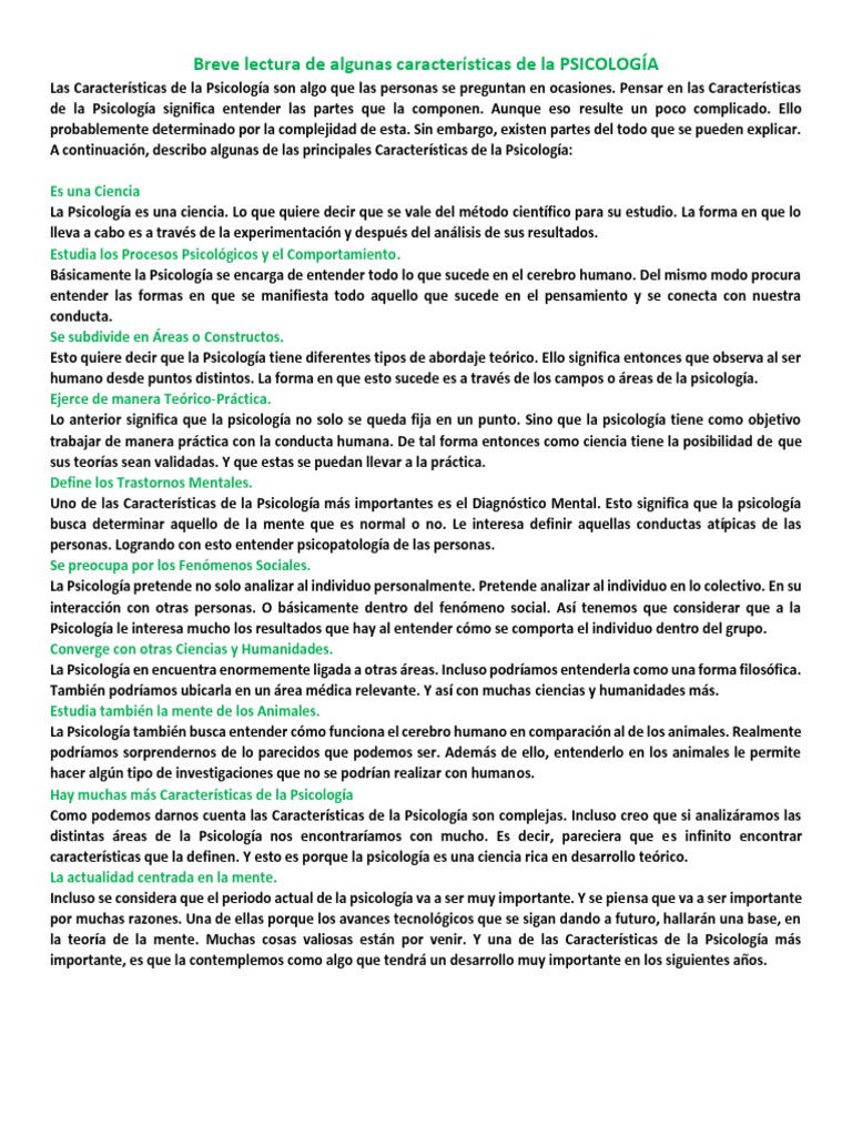 Lectura 1 Bloque I. Algunas Características, Etapa Precientífica y Significado de La PSICOLOGÍA ...