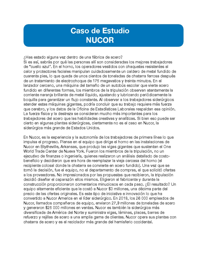 Nucor Caso Estudio | PDF | Acero | Business