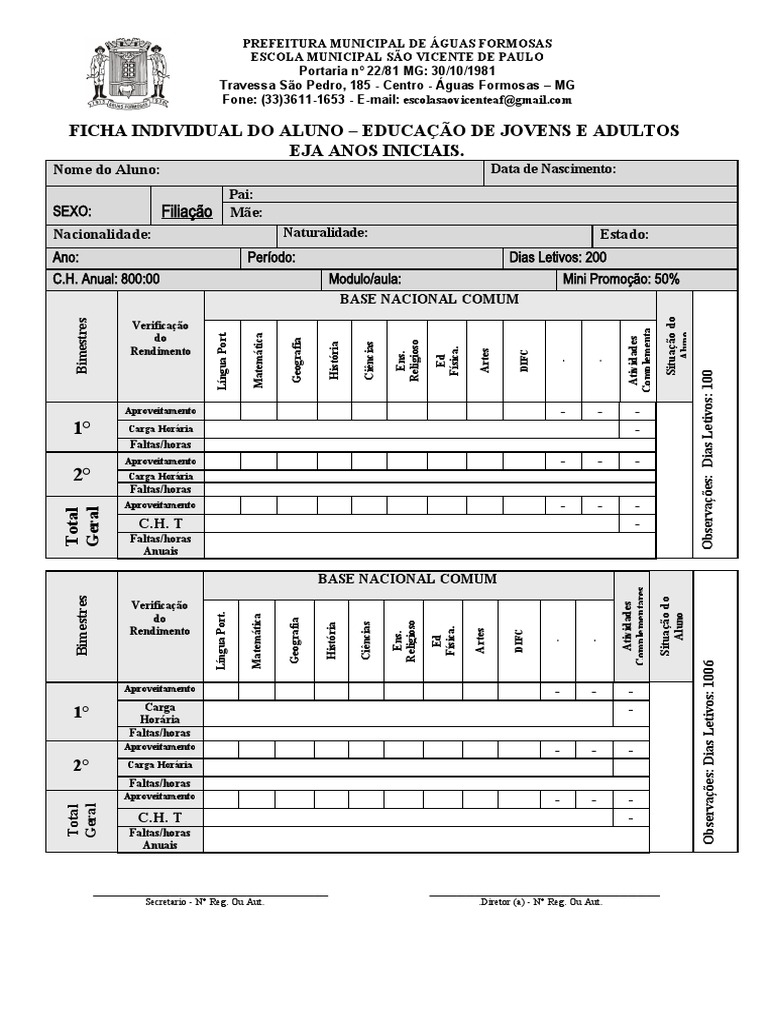 Ficha Individual Eja 2018-2019 | PDF