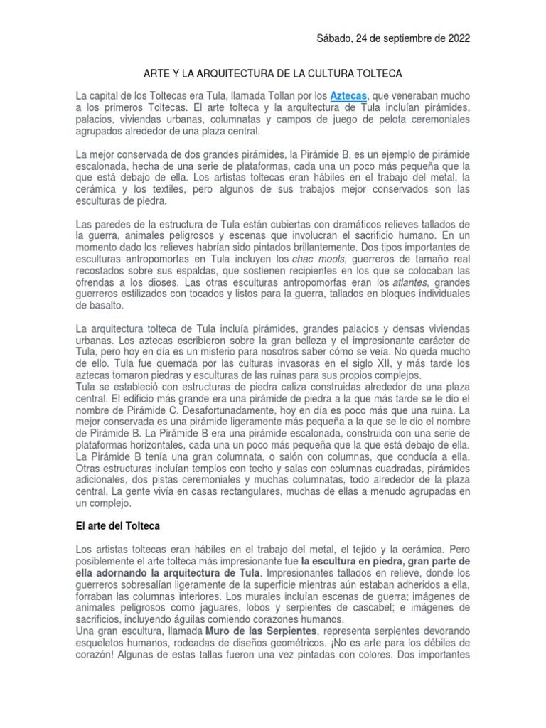 Arte y La Arquitectura de La Cultura Tolteca | PDF | Pirámide | Escultura