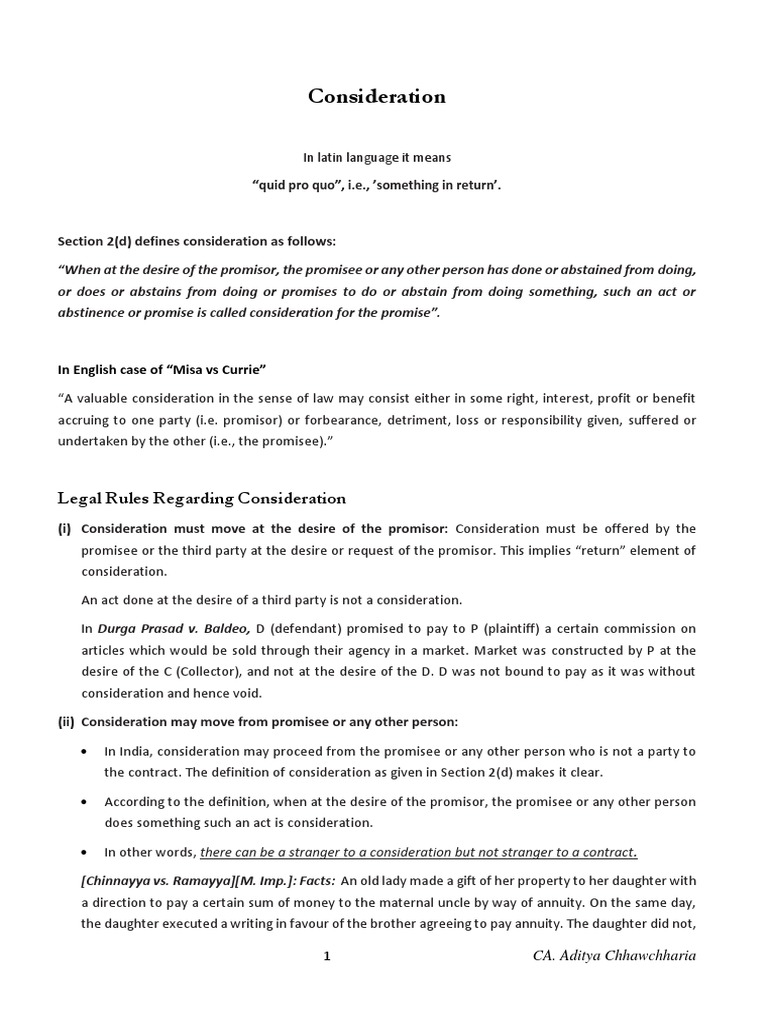 Notes Consideration | PDF | Consideration | Assignment (Law)