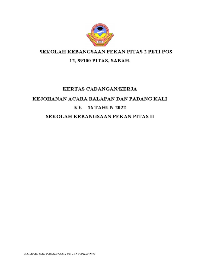 Kejohanan Sukan SK Pekan Pitas II 2022 | PDF
