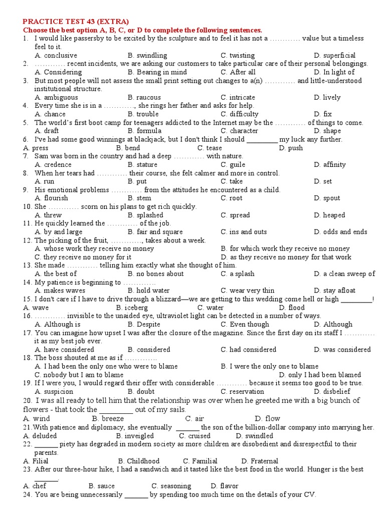 Practice Test 43 Pdf Dyslexia Ruminant