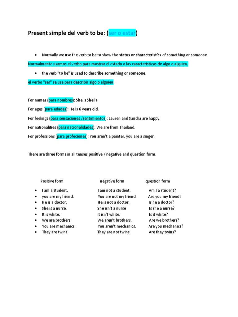 Present Simple Del Verb To Be Sep-Dic2022 | PDF | Linguistic Typology ...