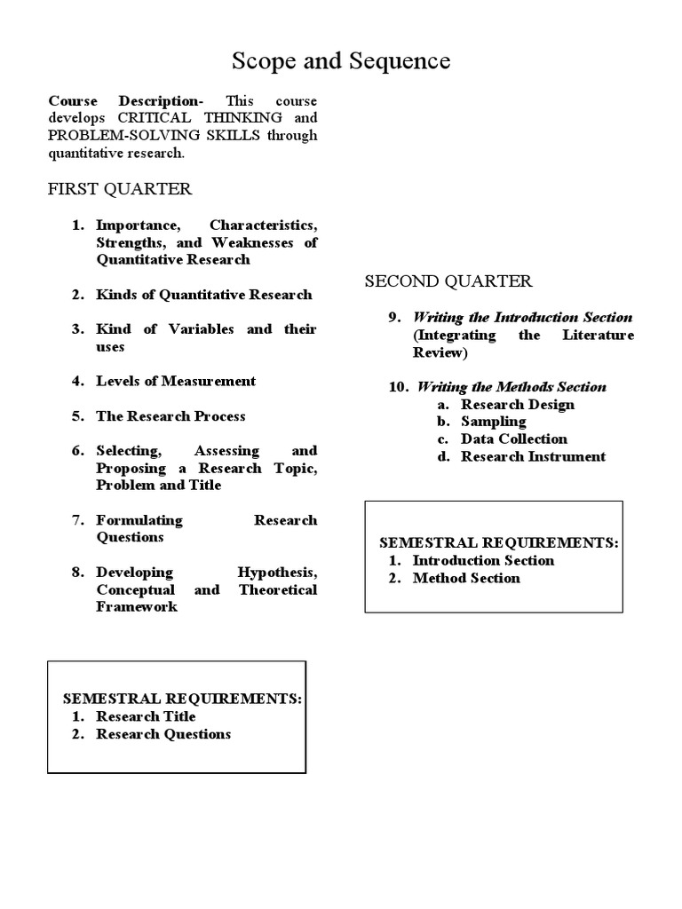 Quantitative Research Methods: An Overview of Scope and Sequence for ...