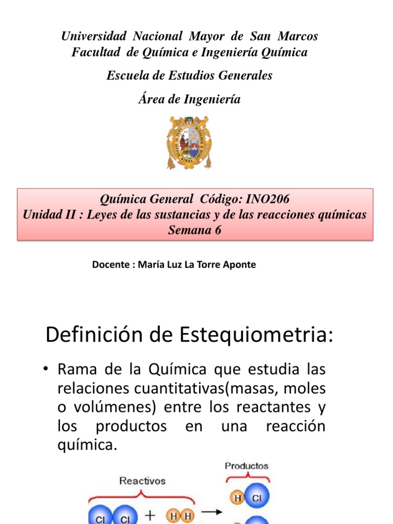 Importancia y Definición de Estequiometría | PDF | Reacciones químicas ...